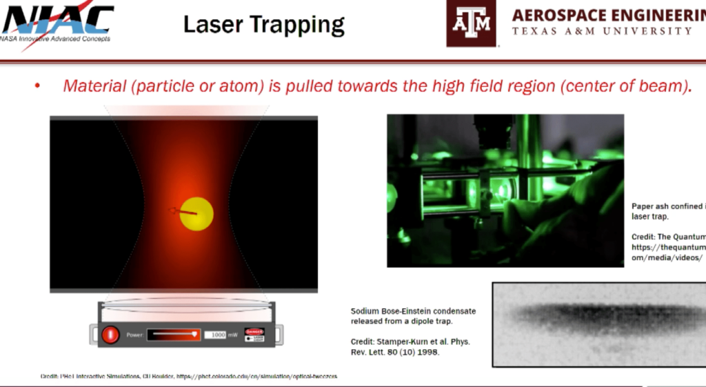 Combined photon and particle beam for self-focusing propulsion beam ...