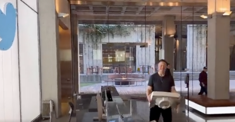 Video of Elon Musk Entering Twitter Lobby With Bathroom Sink ...