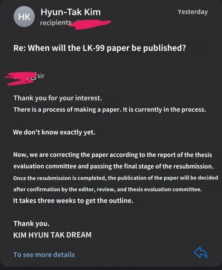 A New Hyun-Tak Kim LK99 Superconducting Paper Will Published in About 3-5 Weeks | NextBigFuture.com