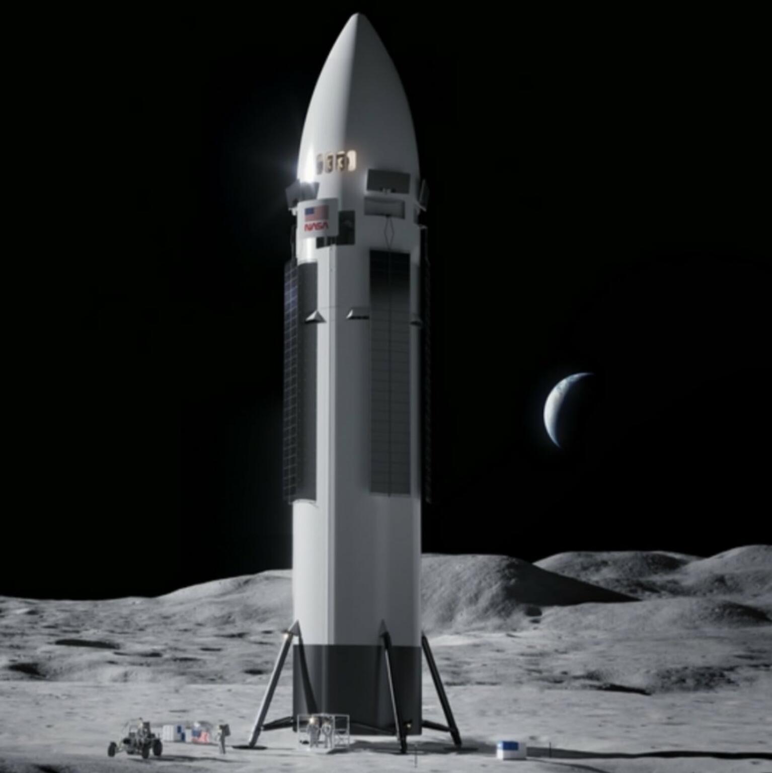 Rendering of SpaceX Lunar Starship Design With Large Solar Panels ...