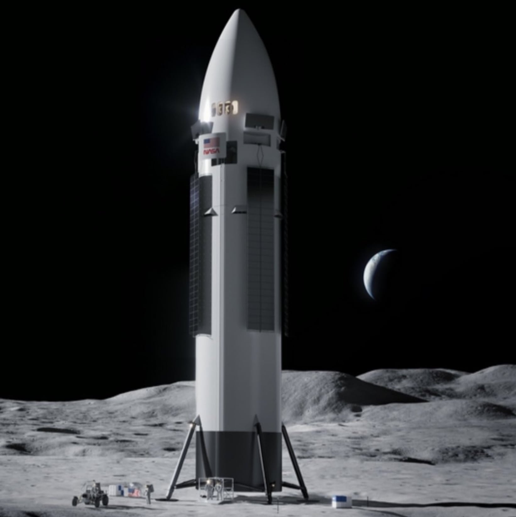 Rendering of SpaceX Lunar Starship Design With Large Solar Panels ...