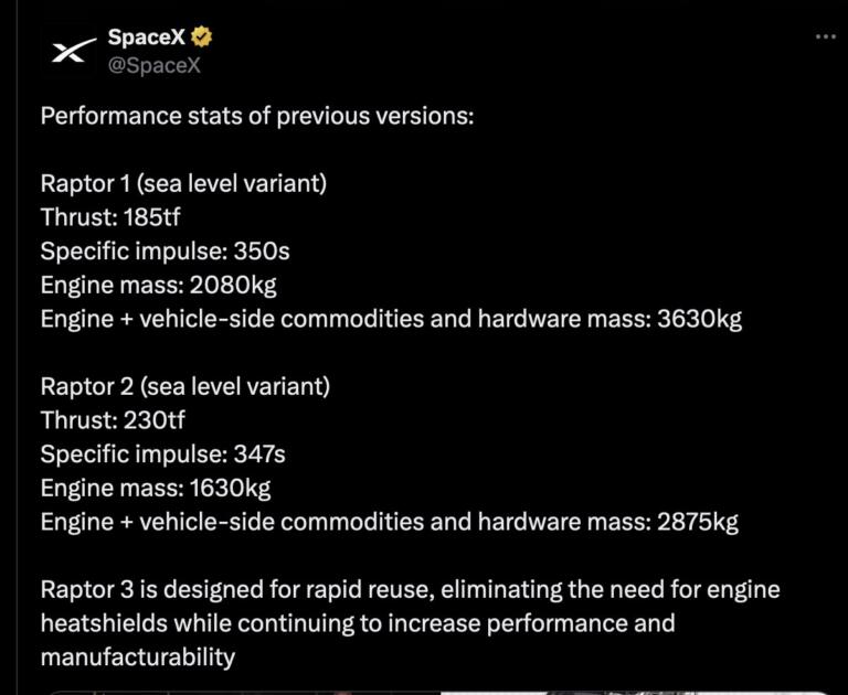 SpaceX Reveals Raptor 3 Engine and Specifications | NextBigFuture.com