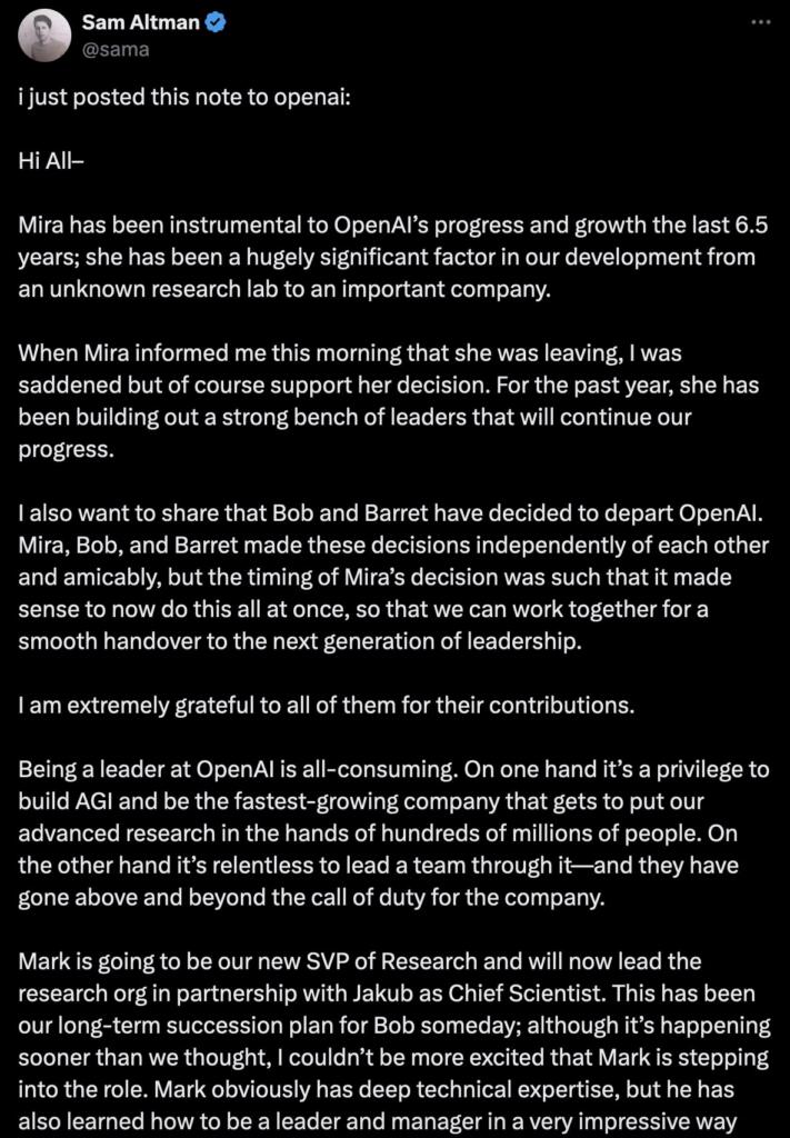 OpenAI CTO and Chief Researcher Officer Have Left | NextBigFuture.com