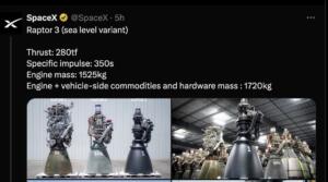 SpaceX Raptor 3 Engine Later in 2025 Will Save ~1 Ton of Mass Per ...