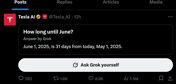 Tesla AI Playfully Announces June 1st, 2025 Start of Austin Robotaxi ...