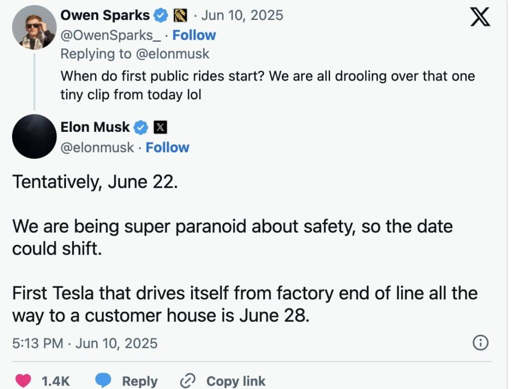 Elon Announces Tentative June 22 as Austin Robotaxi Day | NextBigFuture.com